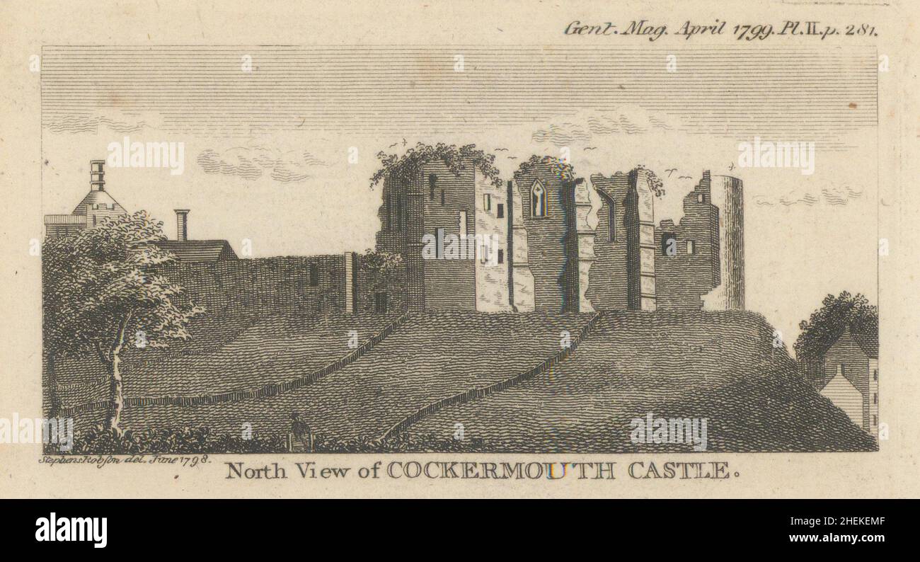 North view of the ruins of Cockermouth Castle, in Cumbria. SMALL 1799 ...