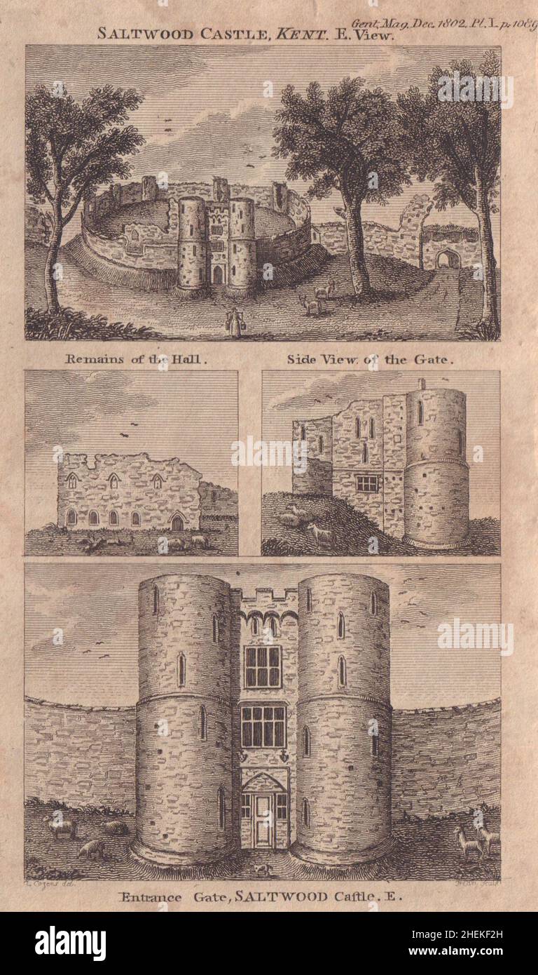 Four views of Saltwood Castle, Hythe, Kent 1802 old antique print ...