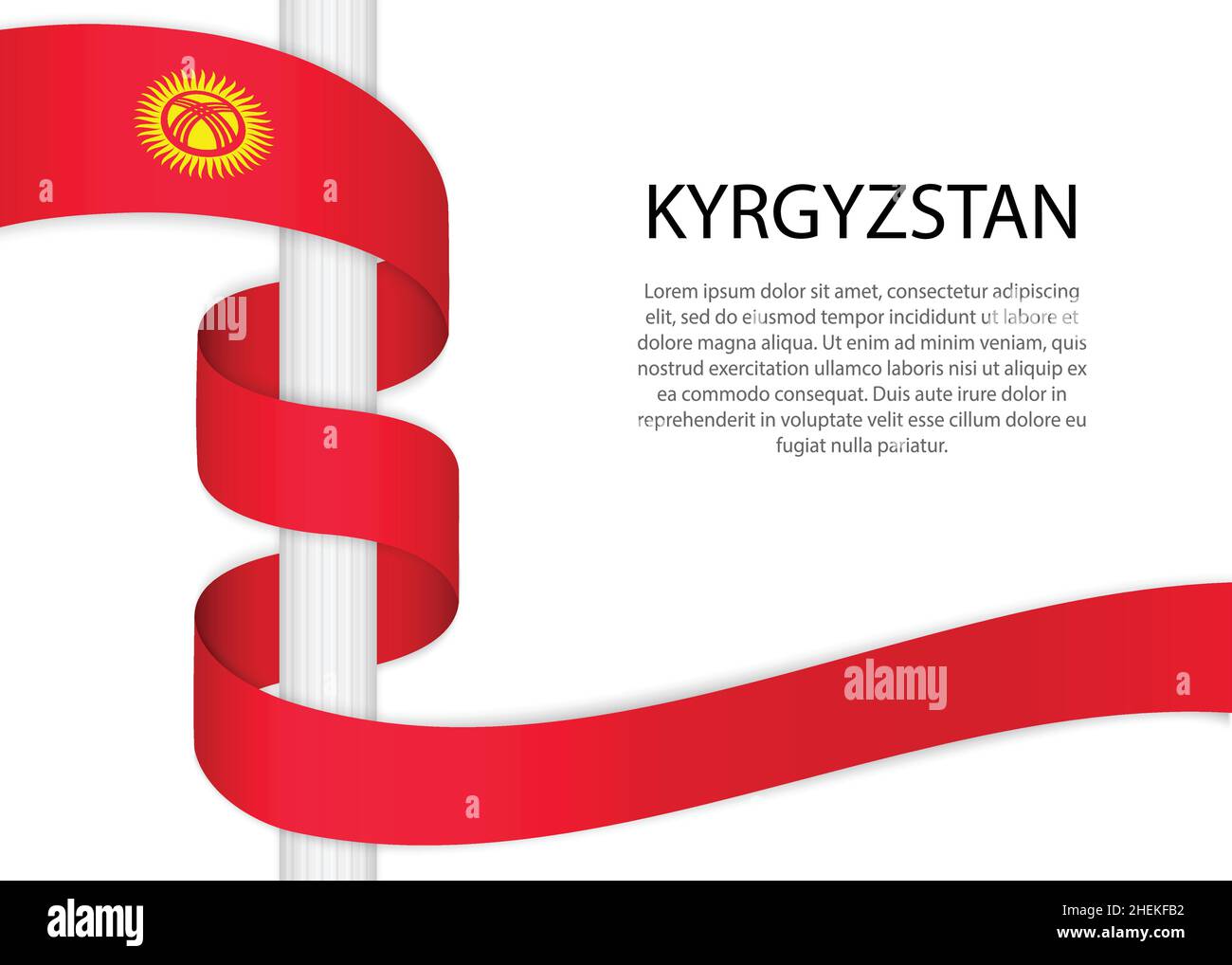 Waving ribbon on pole with flag of Kyrgyzstan. Template for independence day poster design Stock ...