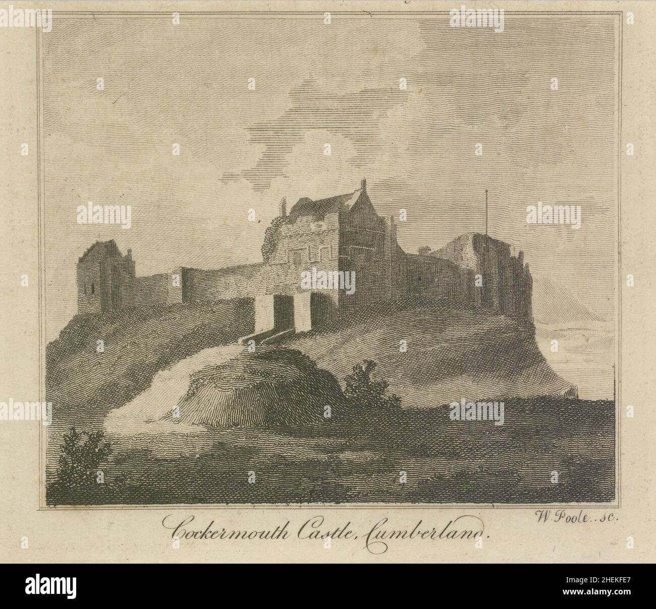 View of the Castle of Cockermouth, Cumbria 1797 old antique print ...