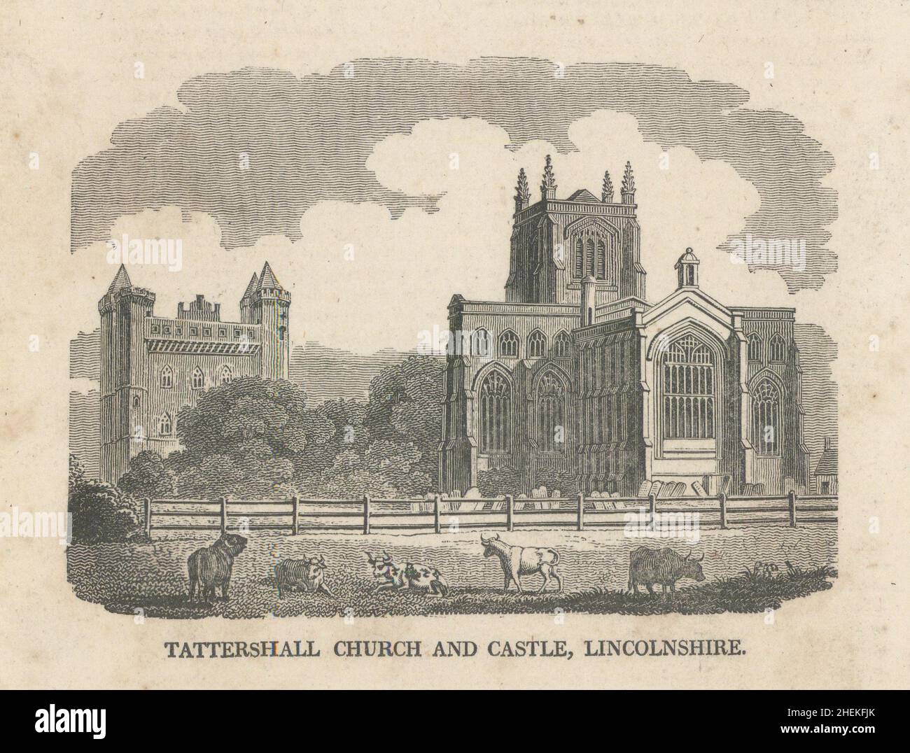 View of Holy Trinity Church & Castle in Tattershall, Lincolnshire 1821 ...