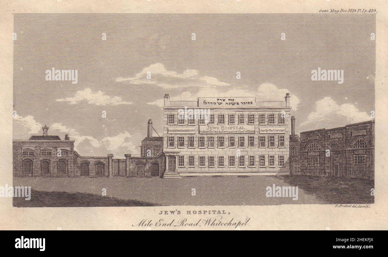 Jew's hospital, Mile End Road, Whitechapel, London 1819 old antique ...