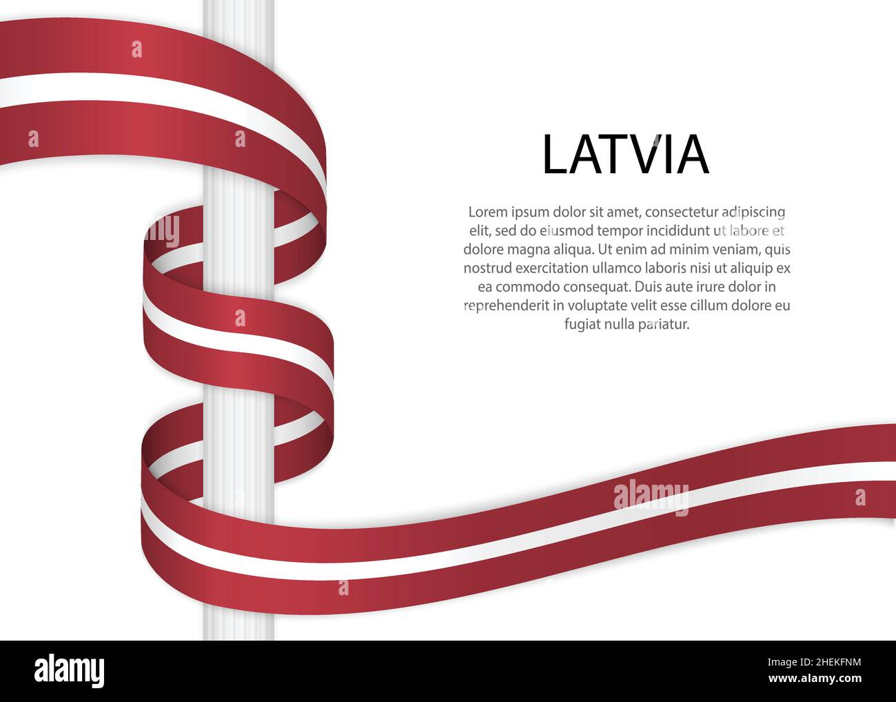 Waving ribbon on pole with flag of Latvia. Template for independence ...