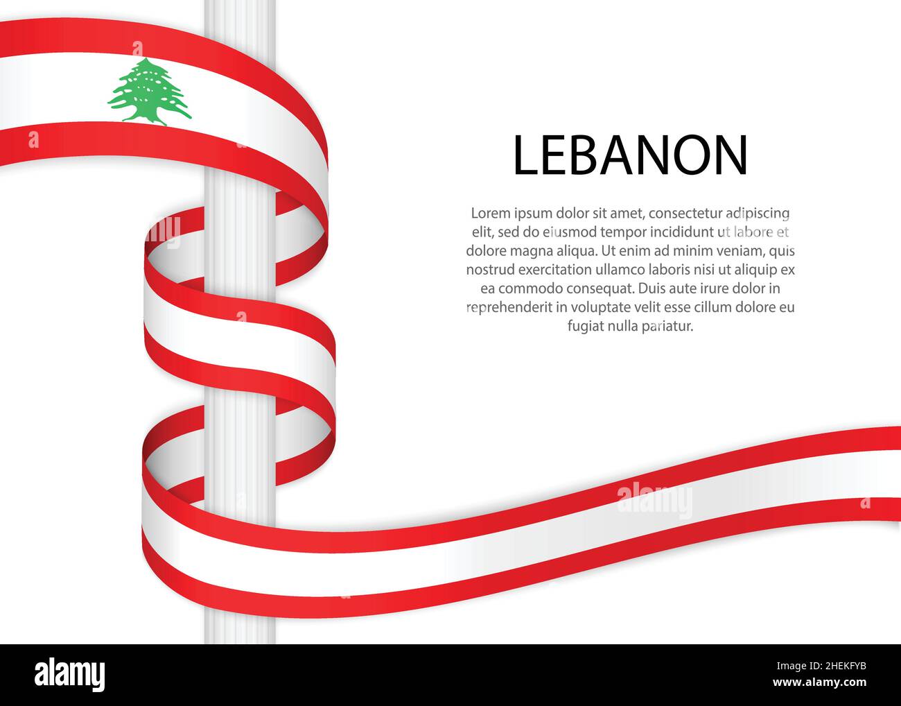 Waving ribbon on pole with flag of Lebanon. Template for independence ...