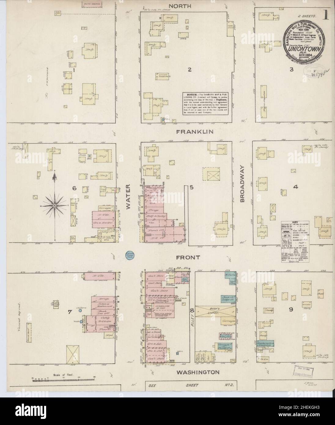 Sanborn Fire Insurance Map from Uniontown, Perry County, Alabama Stock ...