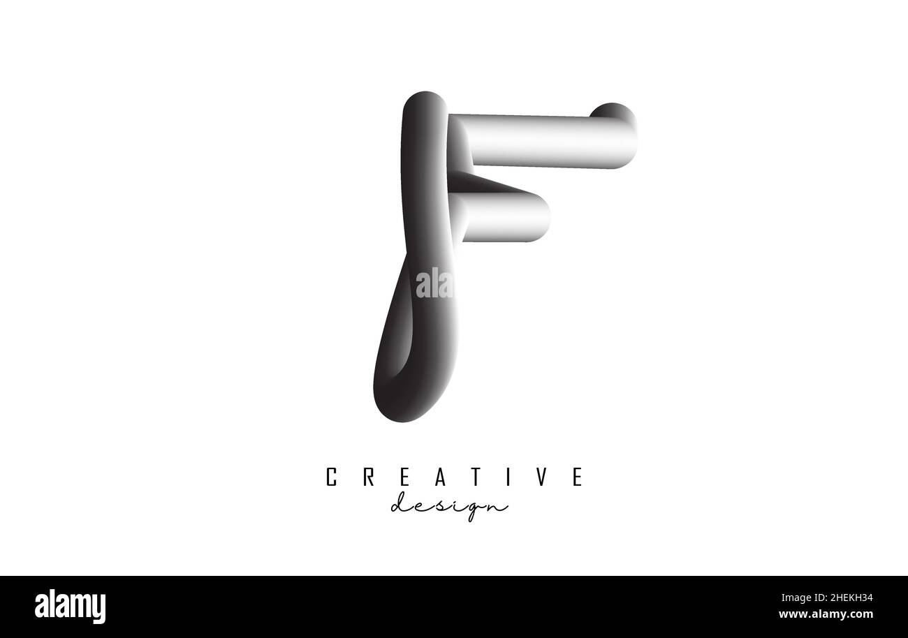 Letter F logo with grey gradient 3D effect. Creative vector ...