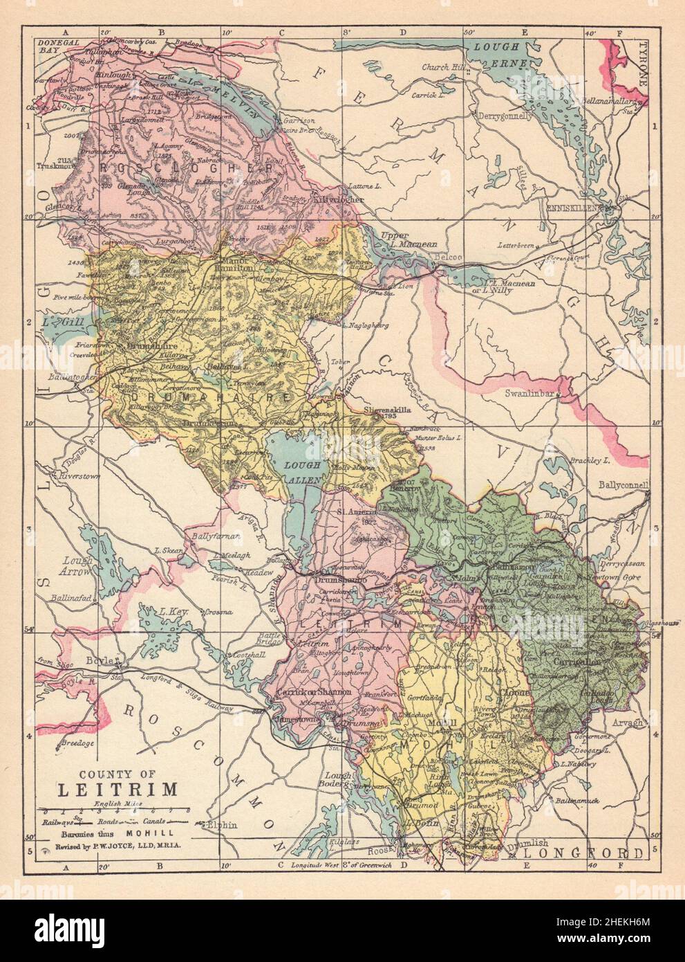 COUNTY LEITRIM antique map. Connaught. Ireland. JOYCE 1905 old Stock ...