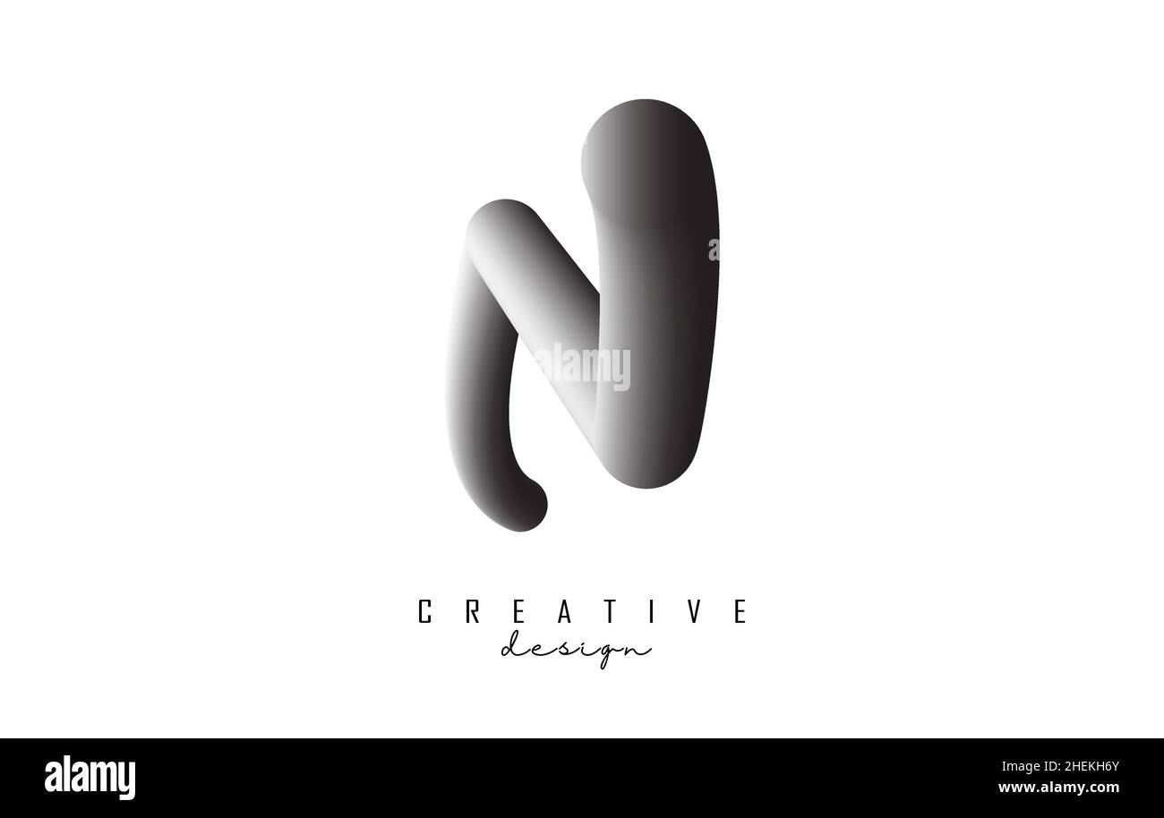 Letter N logo with grey gradient 3D effect. Creative vector ...
