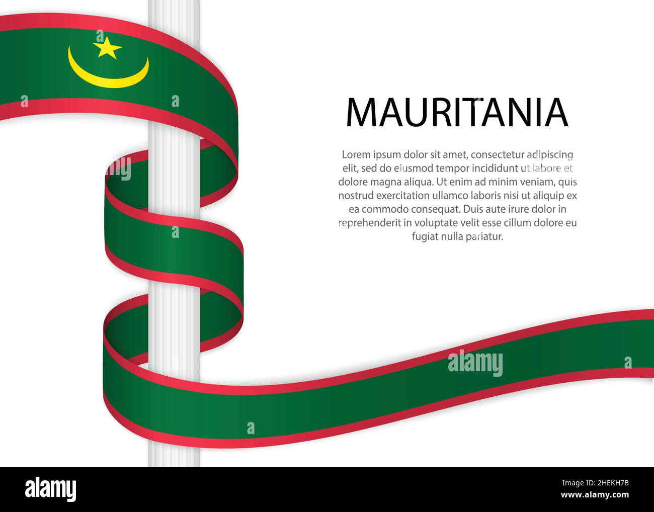 Waving Ribbon On Pole With Flag Of Mauritania Template For