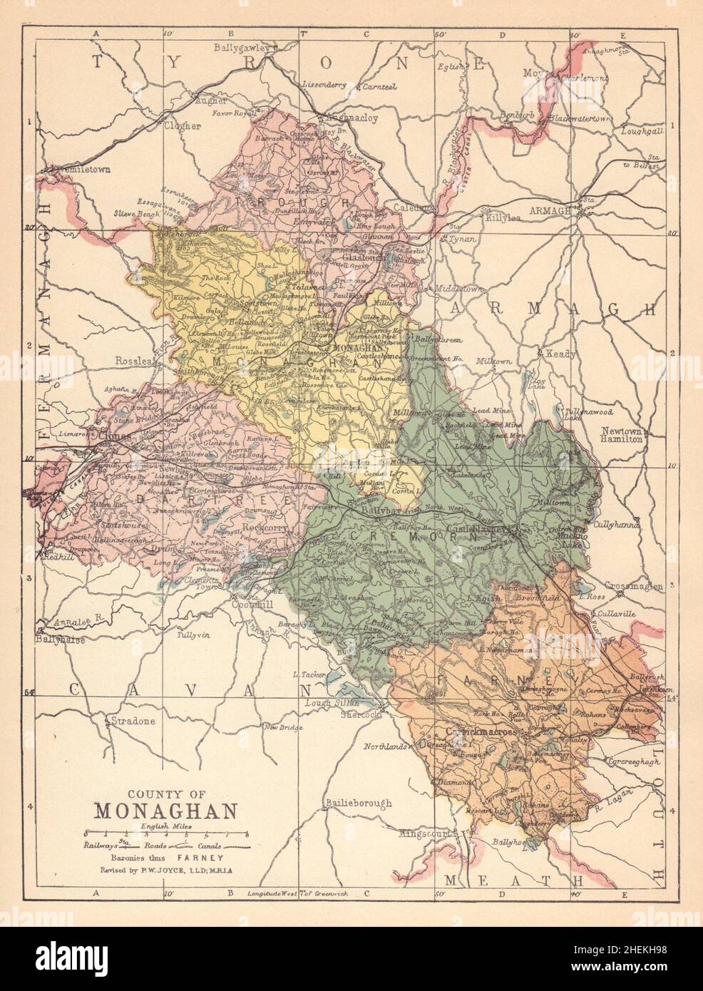 COUNTY MONAGHAN antique map. Ulster. Ireland. JOYCE 1905 old chart ...