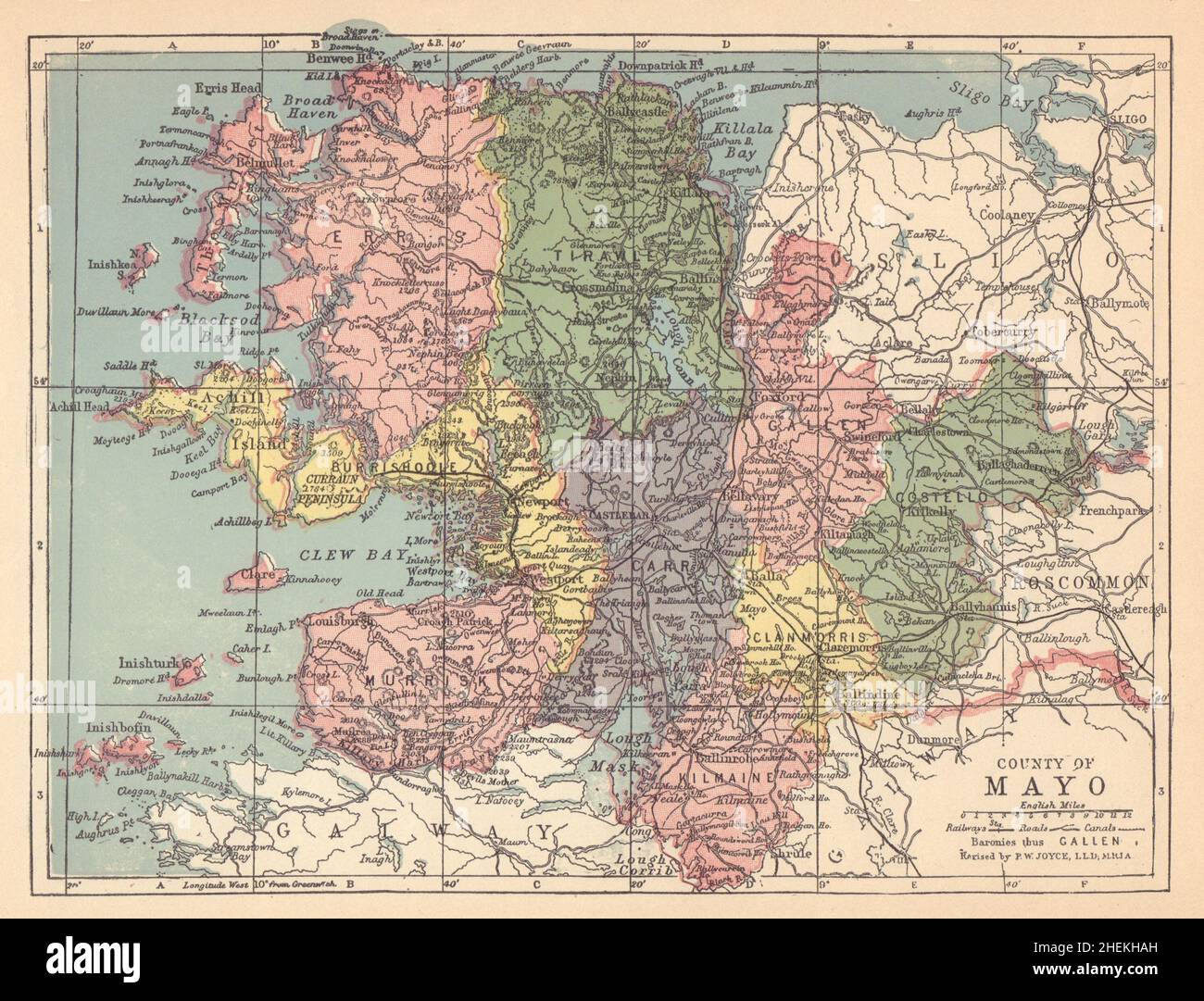 COUNTY MAYO antique map. Connaught. Ireland. JOYCE 1905 old chart Stock ...