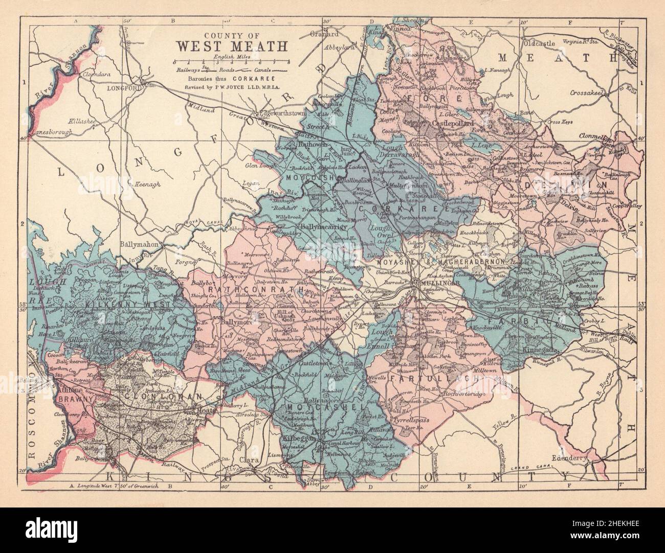 COUNTY WESTMEATH antique map. Leinster. Ireland. JOYCE 1905 old Stock ...