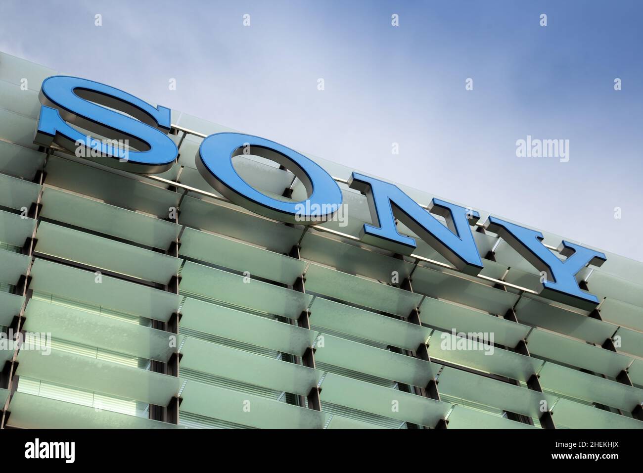 Prague, CZ - 10 november 2021: The Sony sign Logo on Czech Republic ...
