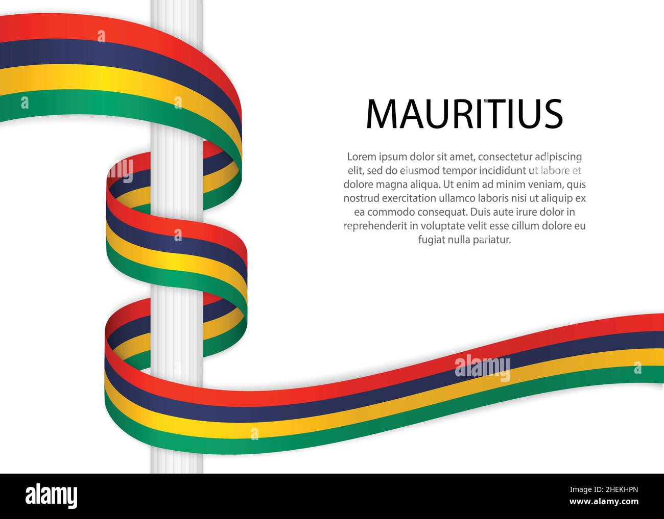 Waving ribbon on pole with flag of Mauritius. Template for independence ...
