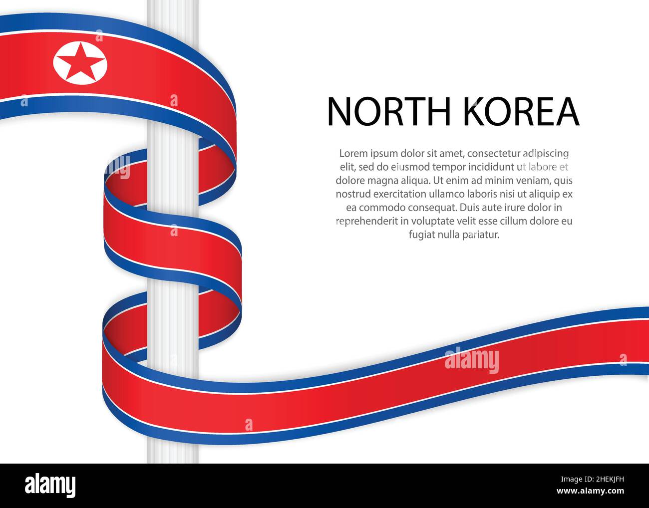 Waving ribbon on pole with flag of North Korea. Template for ...