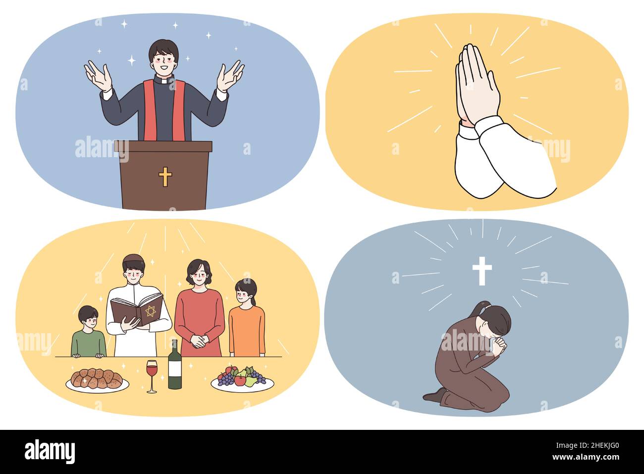 Person Praying In Church Cartoon