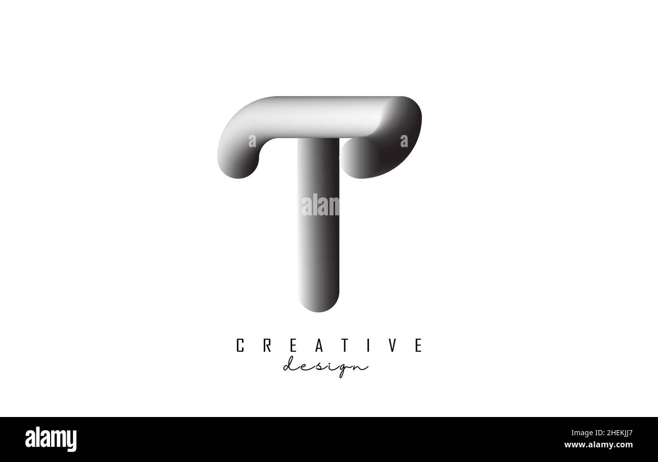 Letter T logo with grey gradient 3D effect. Creative vector ...