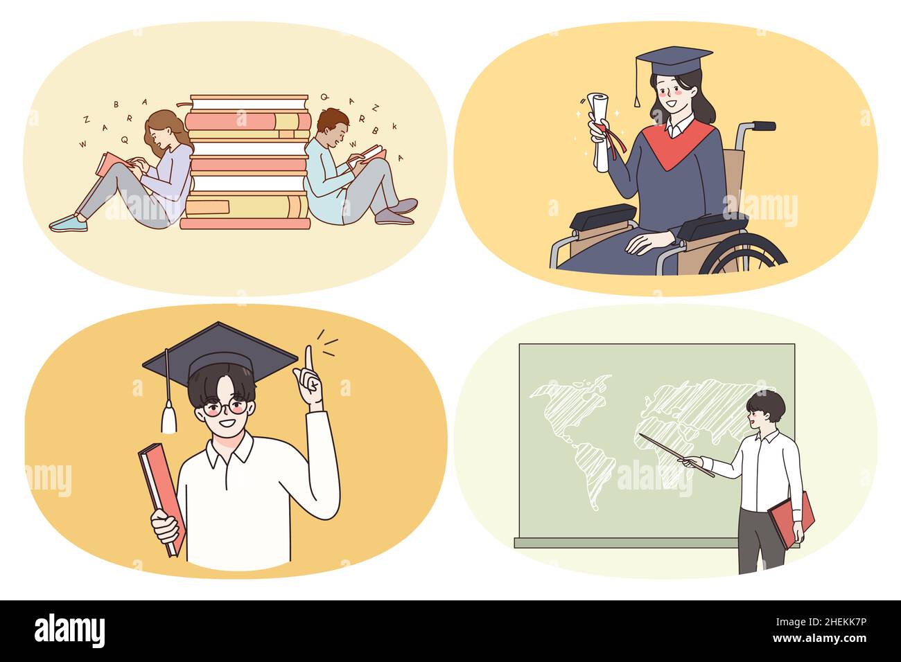 Education process and learning concept. Set of young smiling people ...