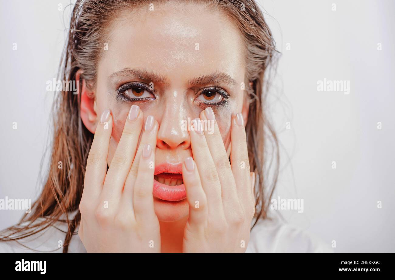Crying woman with makeup. Bad emotions. Emotional concept. Hard life ...