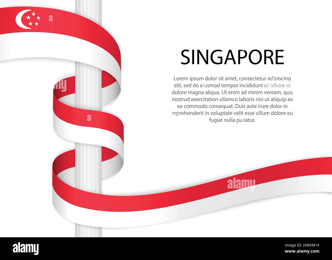 Waving ribbon on pole with flag of Singapore. Template for independence ...