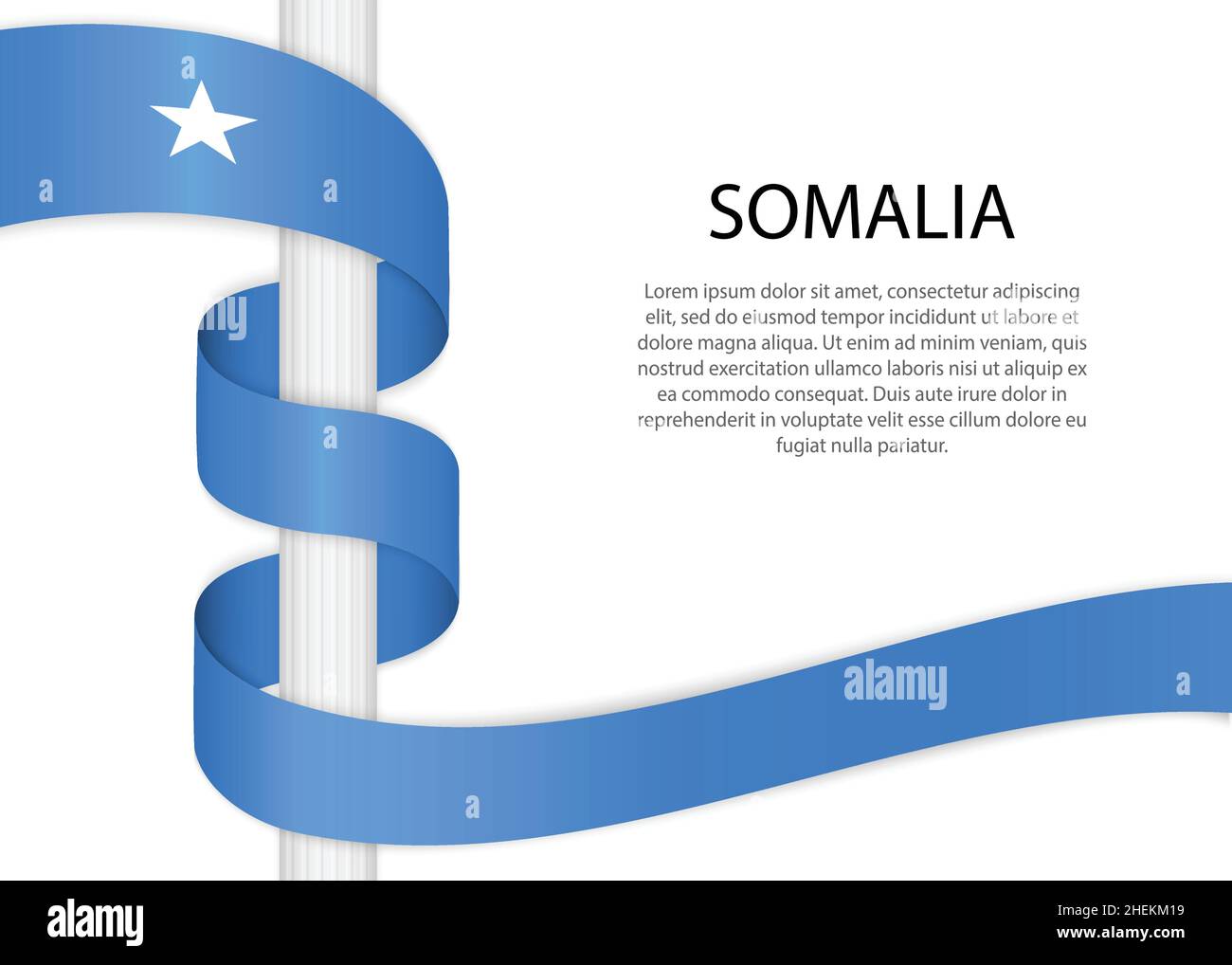Waving ribbon on pole with flag of Somalia. Template for independence ...