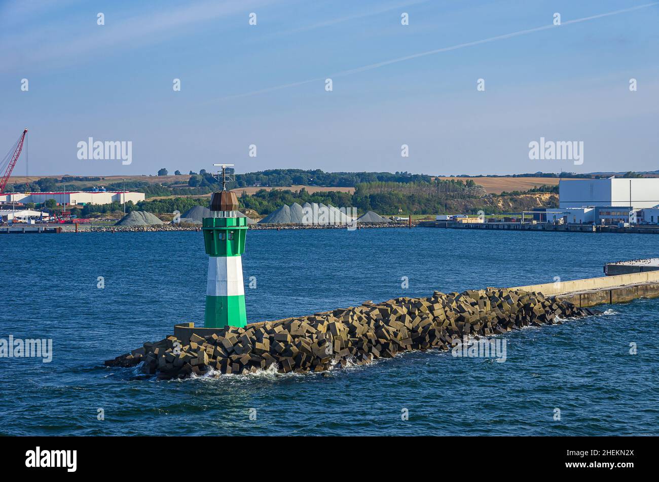 The pier light of Mukran, a small lighthouse in the harbour entrance of ...