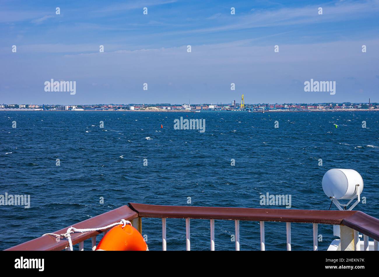 A ferry approaches the harbour entrance of Trelleborg, Skane län ...