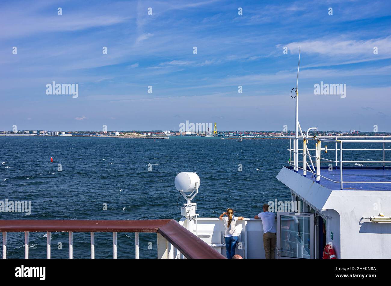 A ferry approaches the harbour entrance of Trelleborg, Skane län ...