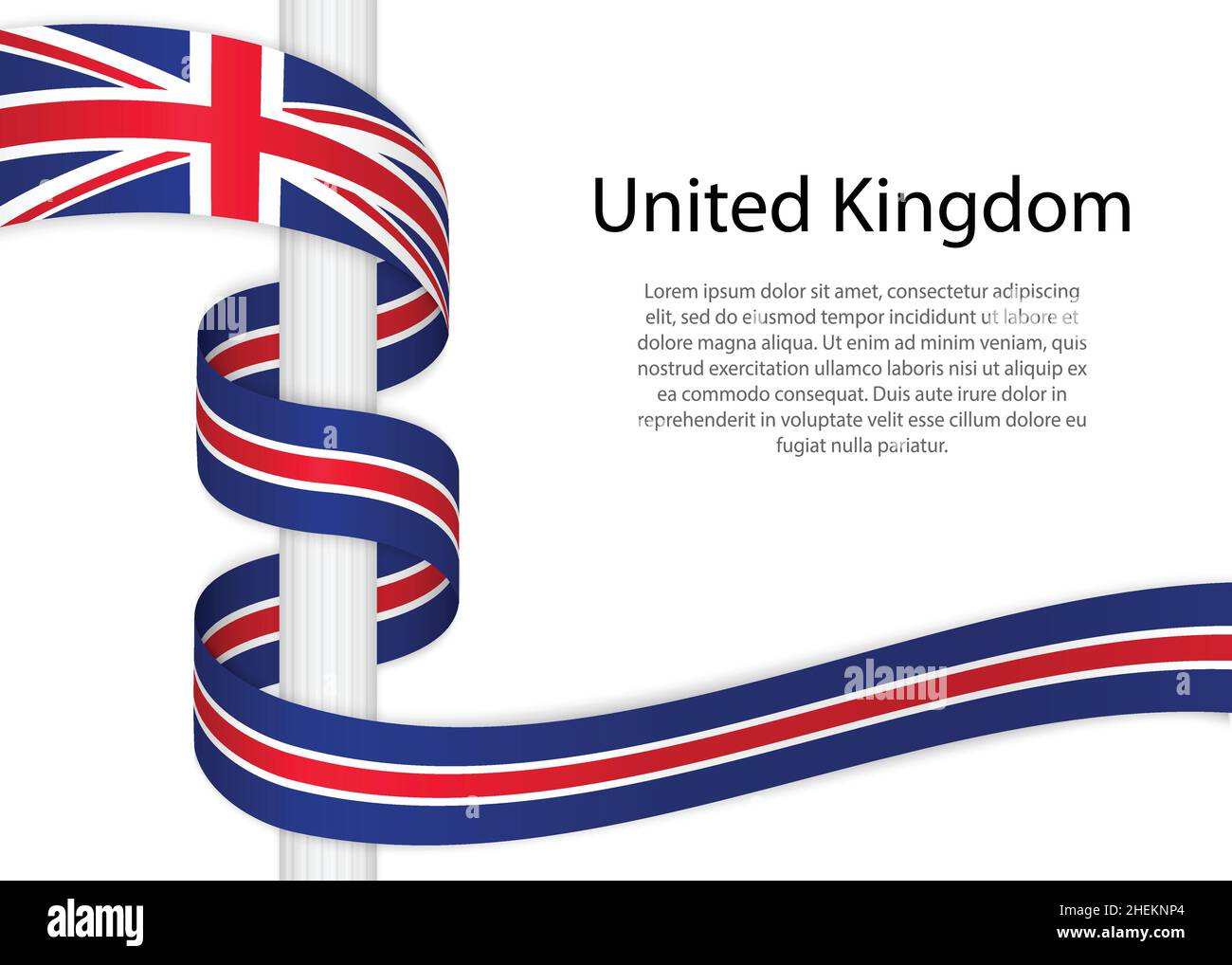Waving ribbon on pole with flag of United Kingdom. Template for ...