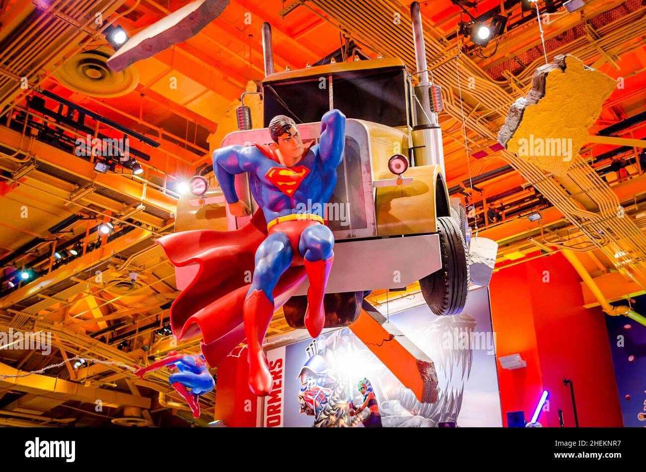 Superman Superhero Stops and Prevents Heavy Truck from Falling to the ...