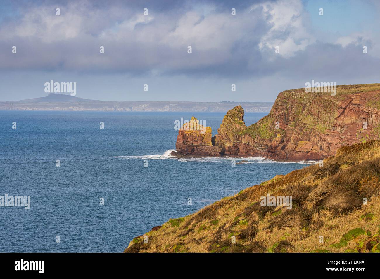 Tower Point and the sandstone cliffs of St Brides Bay with the ...