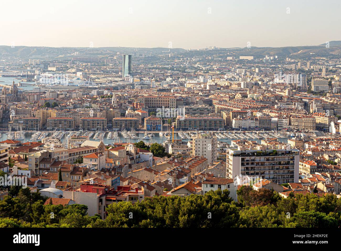 View to skyline of Marseille from Notre-Dame de la Garde - France Stock ...