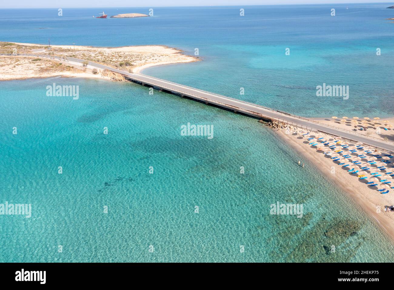 Kythira island, Greece. Aerial view of Diakofti sandy beach and bridge ...