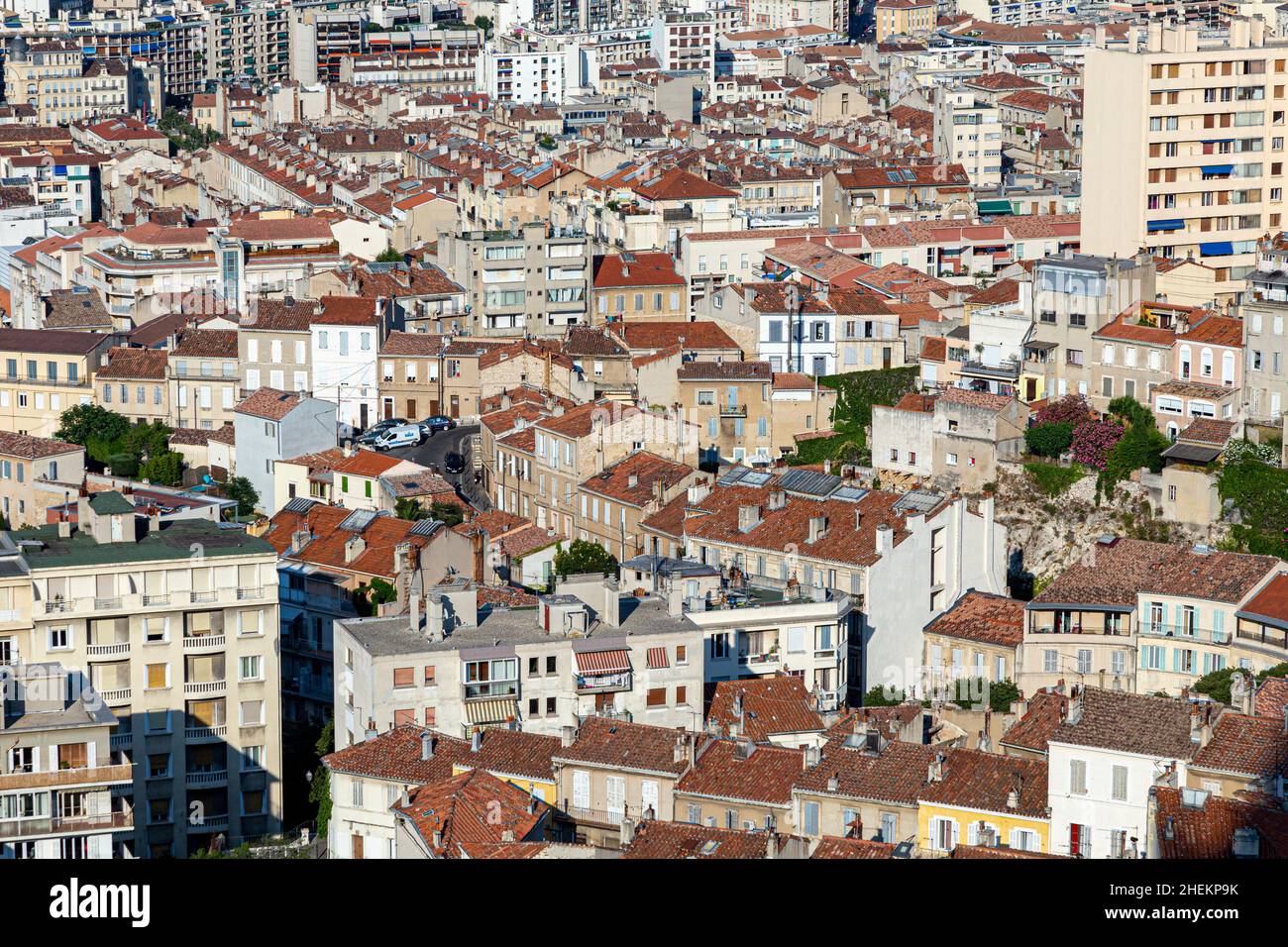 View to skyline of Marseille from Notre-Dame de la Garde - France Stock ...