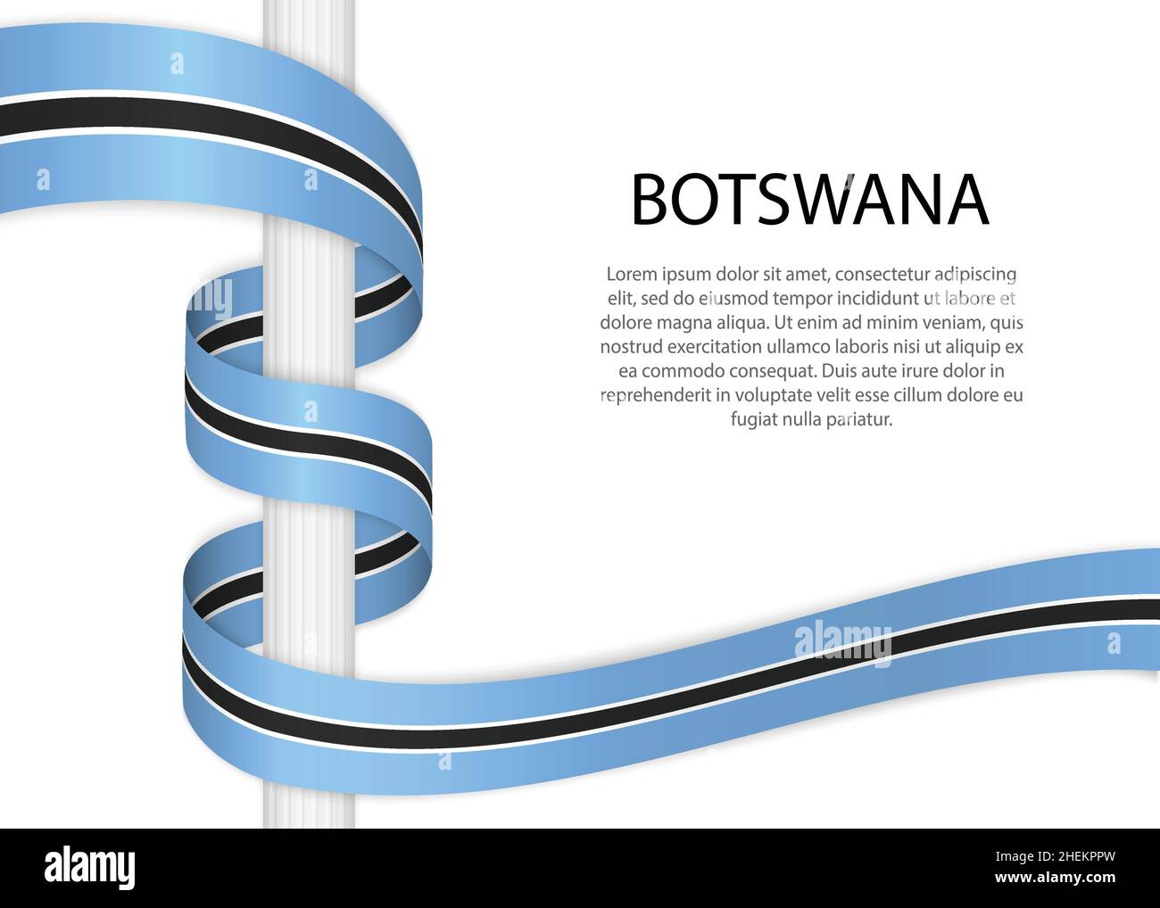 Waving ribbon on pole with flag of Botswana. Template for independence ...