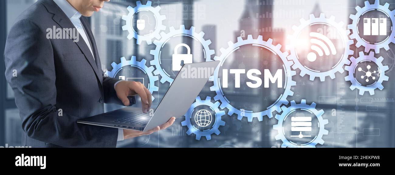 ITSM. Businessman pressing virtual screen IT Service Management ...