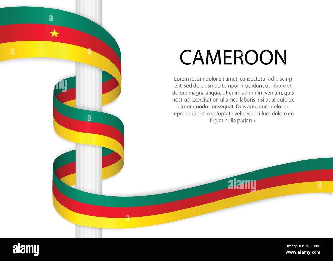 Waving ribbon on pole with flag of Cameroon. Template for independence ...