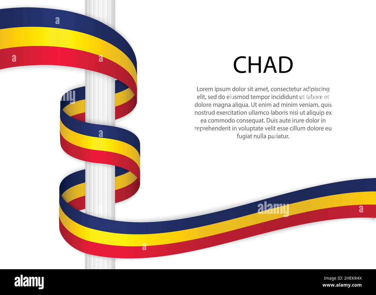 Waving ribbon on pole with flag of Chad. Template for independence day ...