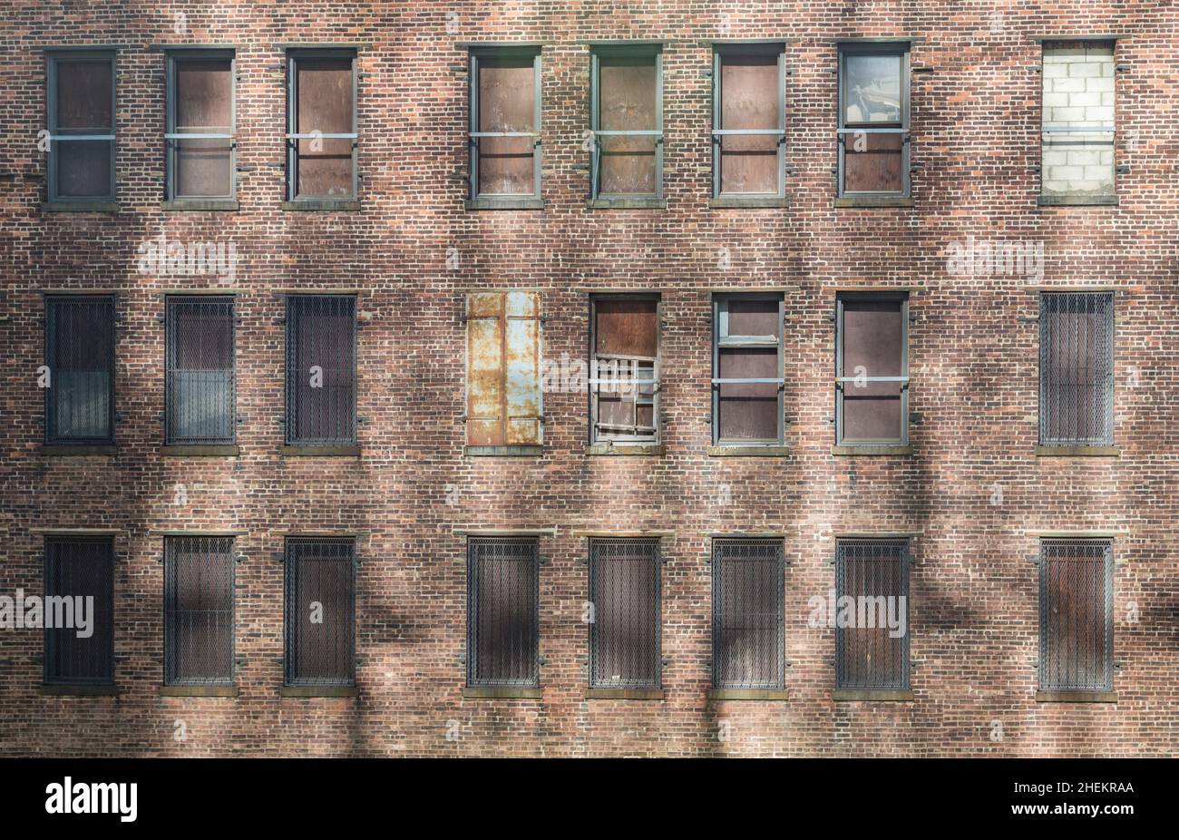 old rotten facade of a former industrial building in New York, USA ...