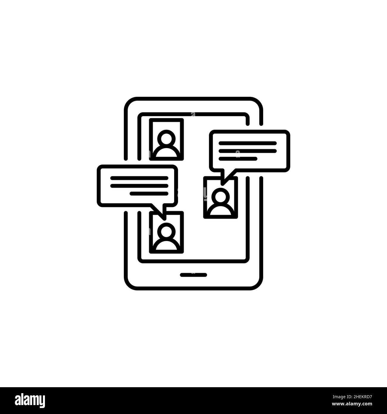 Modern vector mobile phone illustration with chat screen app, messaging ...