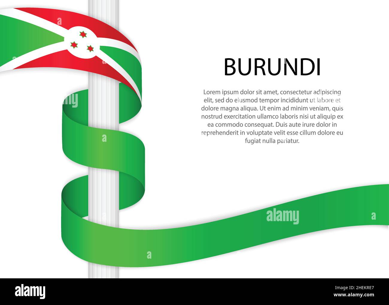 Waving ribbon on pole with flag of Burundi. Template for independence ...