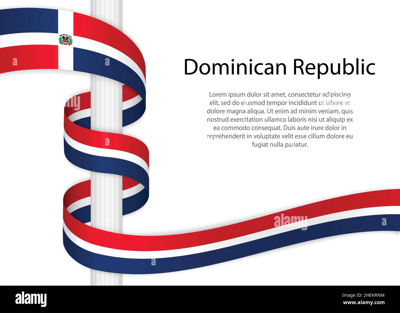 Waving ribbon on pole with flag of Dominican Republic. Template for ...