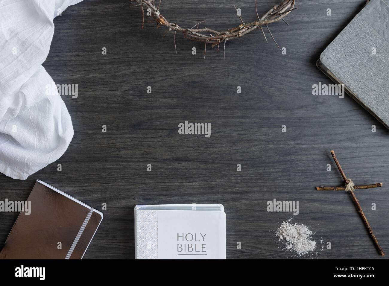 Lent Christian frame or border, with cross, crown of thorns, bible and ...