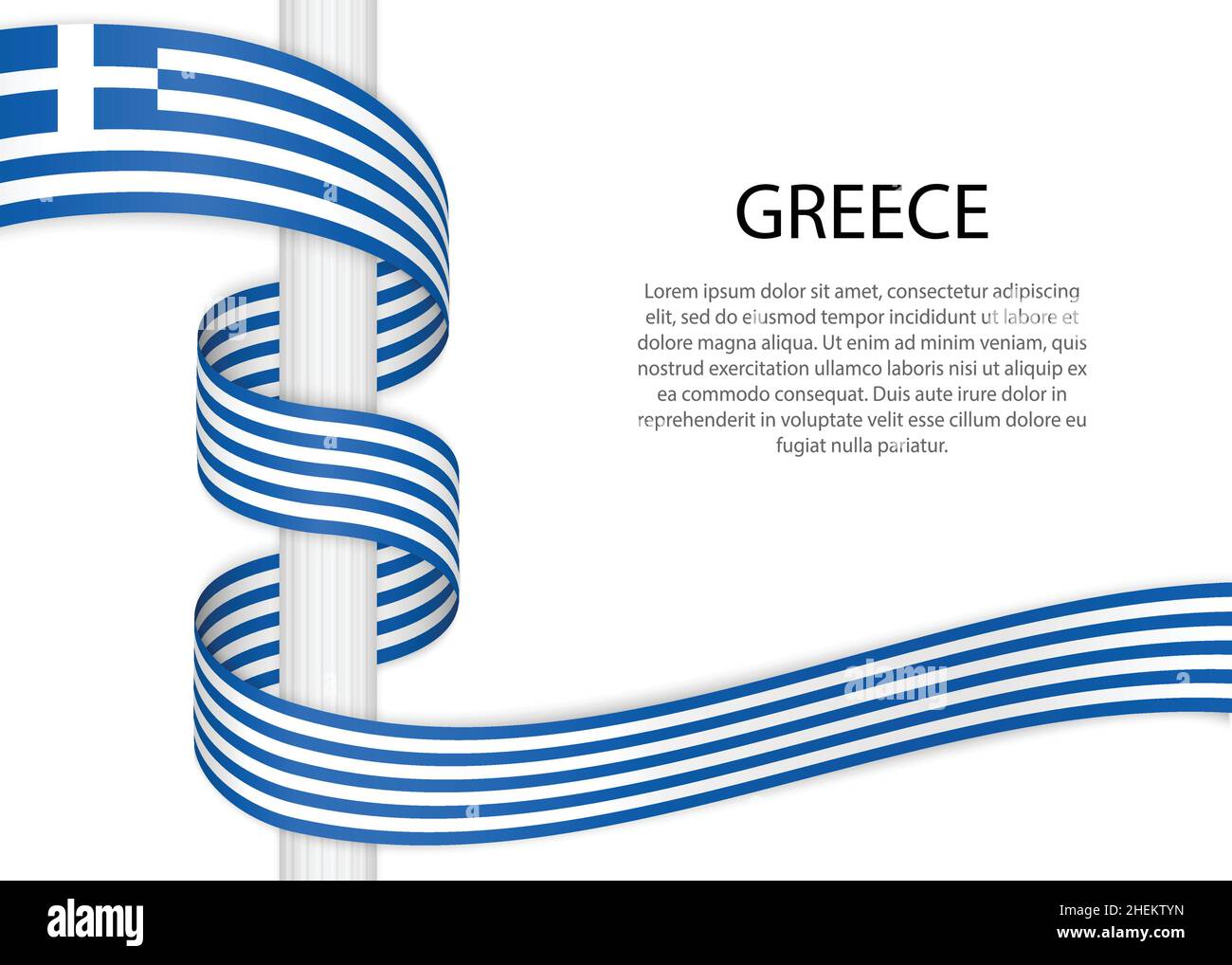 Waving ribbon on pole with flag of Greece. Template for independence ...