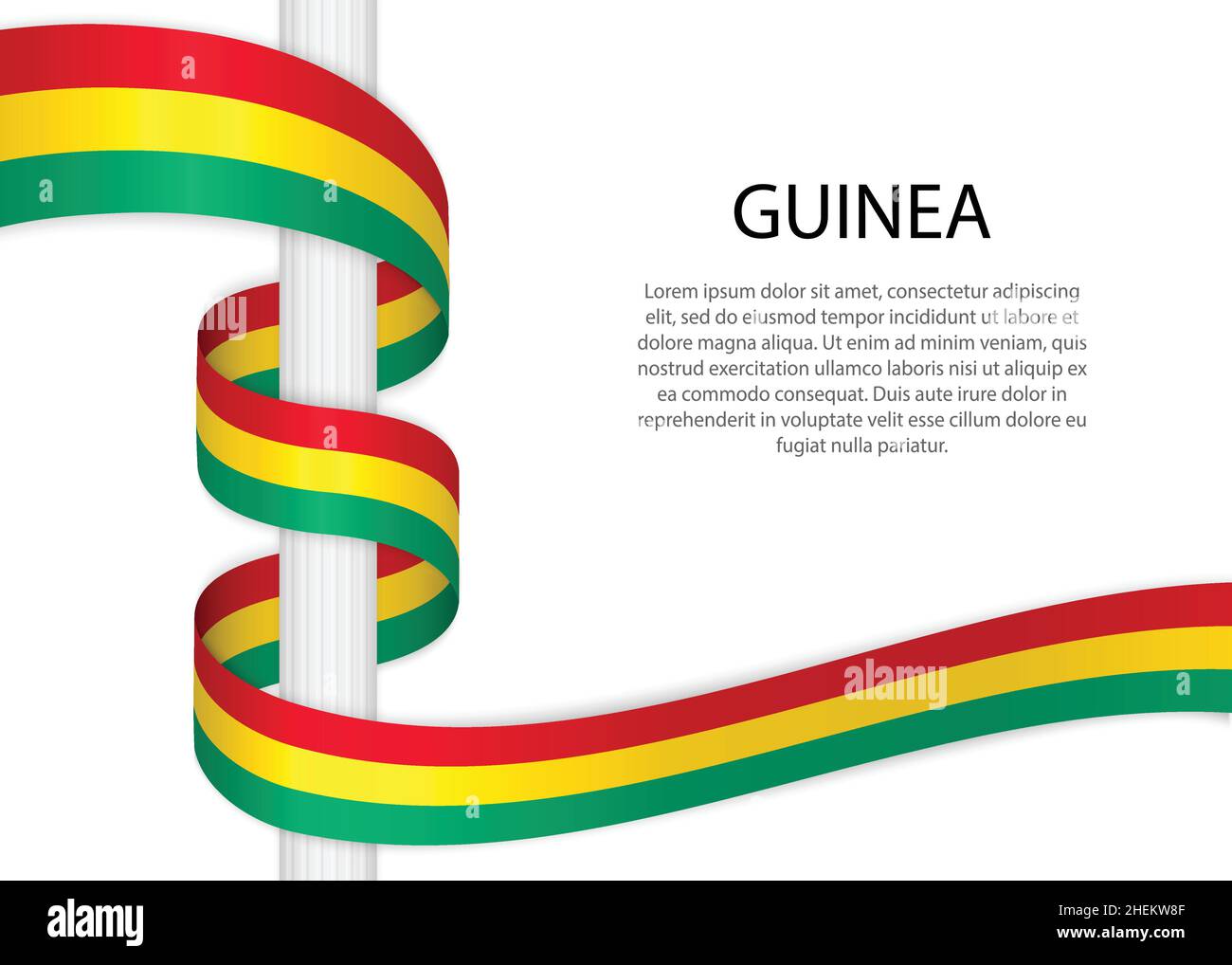 Waving ribbon on pole with flag of Guinea. Template for independence ...
