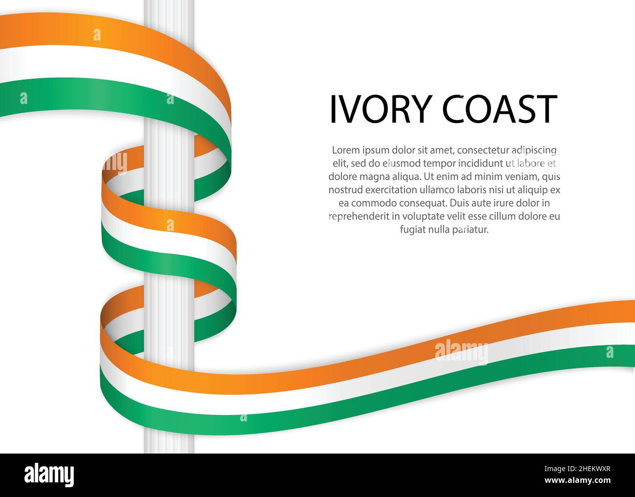 Waving ribbon on pole with flag of Ivory Coast. Template for ...