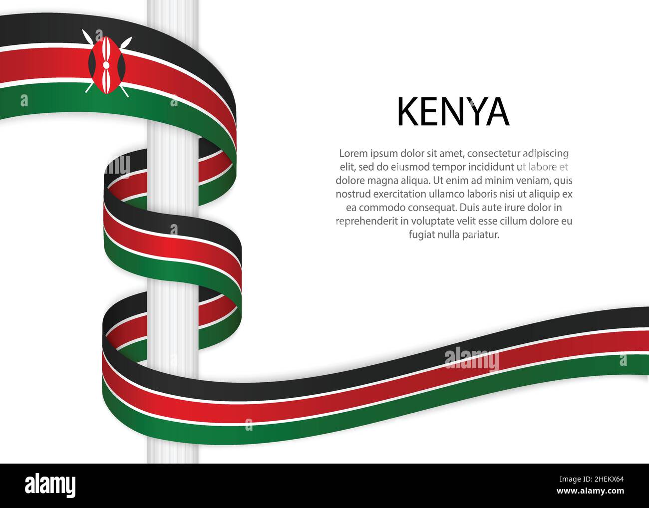 Waving ribbon on pole with flag of Kenya. Template for independence day ...