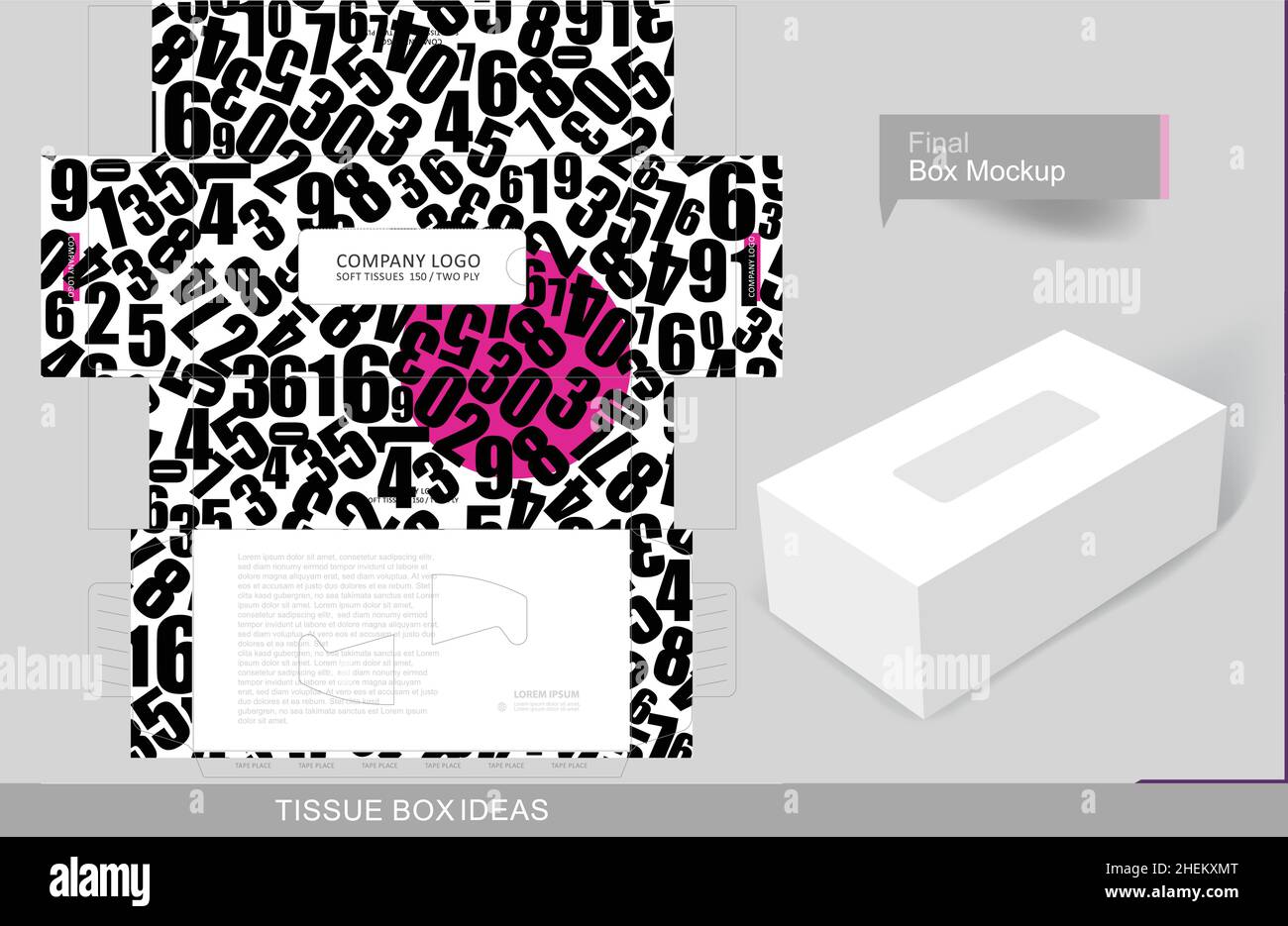 Abstract numbers pattern on tissue box, template for business purpose ...