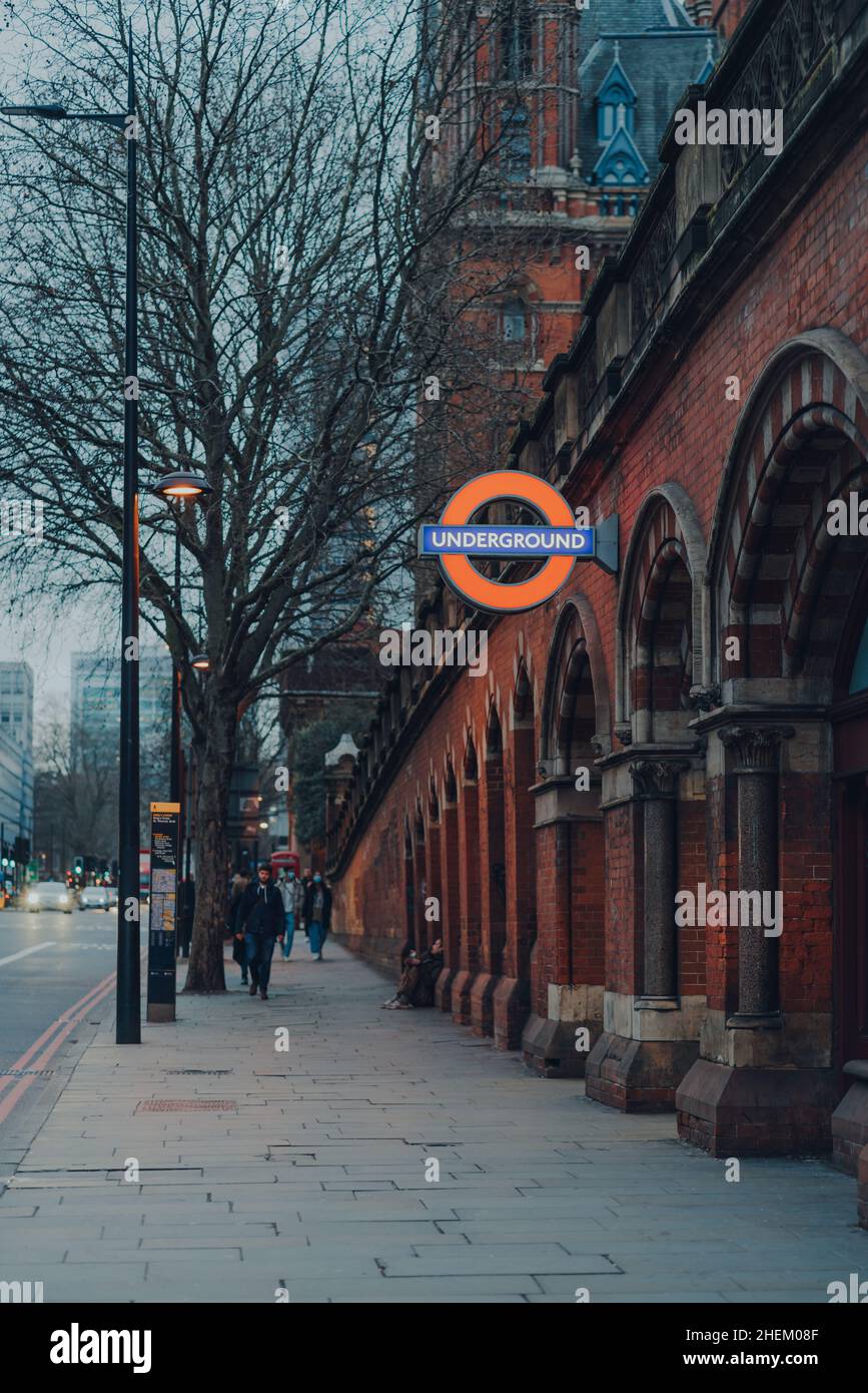 London, UK - January 01, 2022: London Underground sign outside of King ...