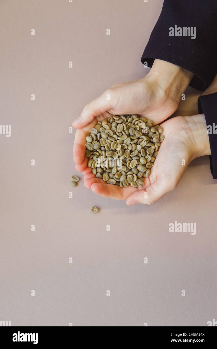 Coffee beans in female hands hi-res stock photography and images - Alamy